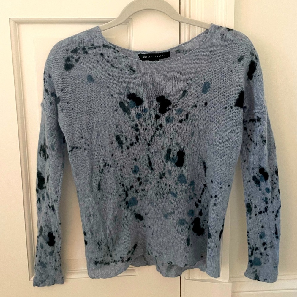 Skull Cashmere Blue Splatter-Paint Sweater. Skull On … - Gem